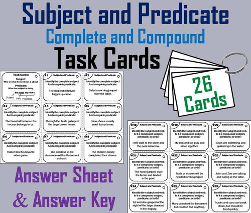 Subject and Predicate Task Cards (Complete and Compound) | Teaching ...
