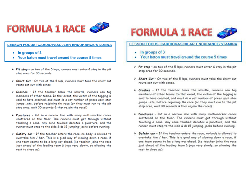 Formula 1 fitness resource cards | Teaching Resources