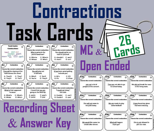 Contractions Task Cards | Teaching Resources
