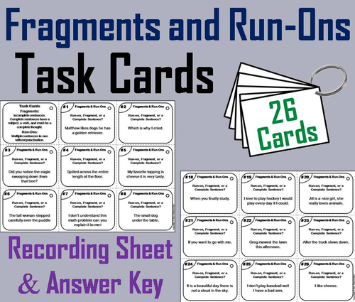 Fragments and Run-Ons Task Cards | Teaching Resources