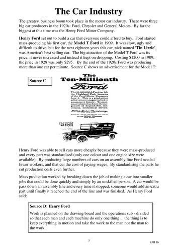 Henry Ford & the Boom Worksheets | Teaching Resources