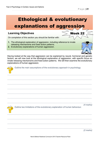 Option 3 Aggression Week 22 Workbook and Powerpoint - Ethological ...