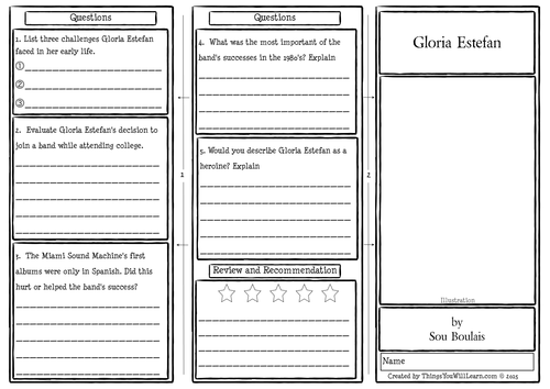 Gloria Estefan Comprehension Foldable | Teaching Resources