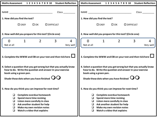 Student Assessment Reflection (for use after a test or exam) | Teaching ...
