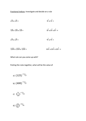 Fractional Indices investigation | Teaching Resources Fractional Indices investigation | Teaching Resources