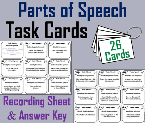 Parts of Speech Task Cards | Teaching Resources