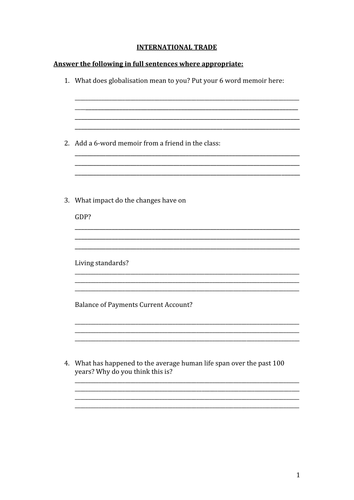 International Trade student fill in | Teaching Resources