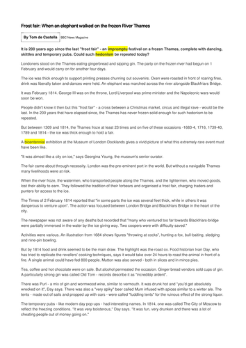 Comprehension Activity - Dickens' 19th Century London | Teaching Resources