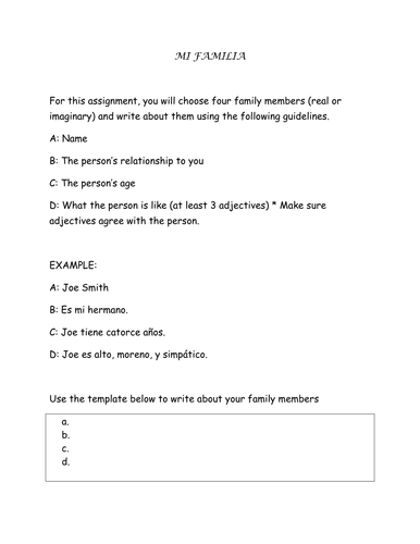 mi familia writing assignment | Teaching Resources