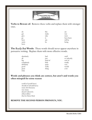 FIX THOSE REALLY BAD WORDS-- Editing Guide | Teaching Resources