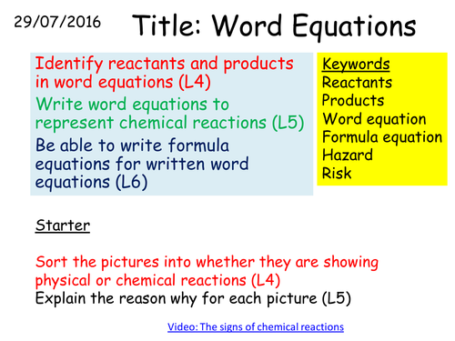 C1 3.2 Word equations | Teaching Resources