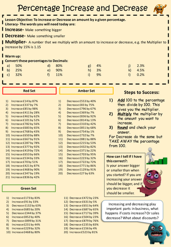 Percentage Increase and Decrease Super Sheet | Teaching Resources