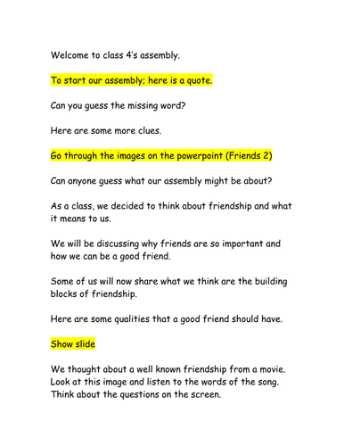 Friendship class assembly by annamwalsh1 - Teaching Resources - TES