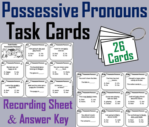 Possessive Pronouns Task Cards | Teaching Resources