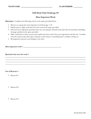 Fahrenheit 451 Book Club Challenges | Teaching Resources