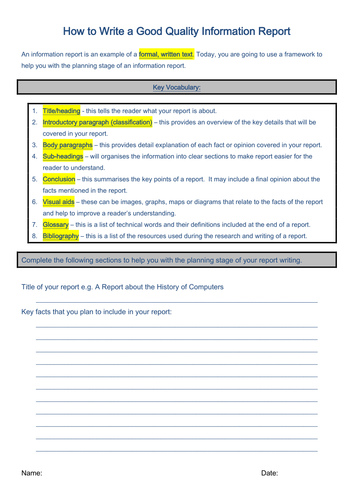 Let's Get Writing: Info Report Framework | Teaching Resources