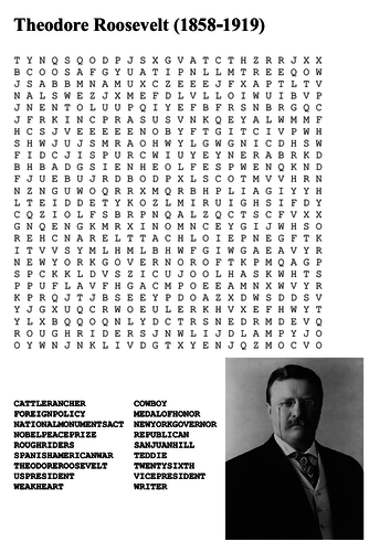 Theodore Roosevelt Word Search | Teaching Resources