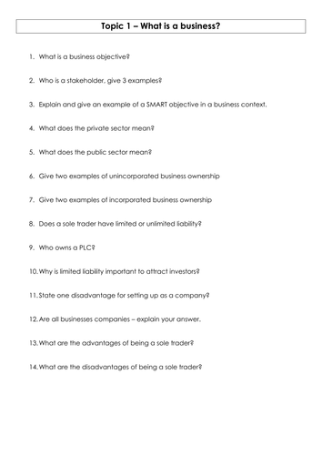 AQA AS A2 Business - what is a business questions to go with powerpoint ...