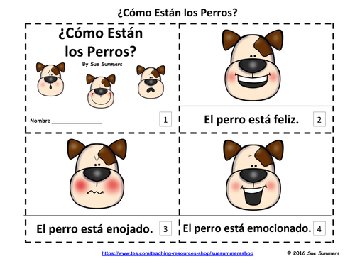 Spanish Feelings Dogs 2 Emergent Reader Booklets - 2 Versions ...
