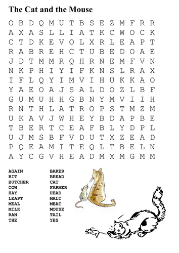 The Cat and the Mouse Word Search | Teaching Resources