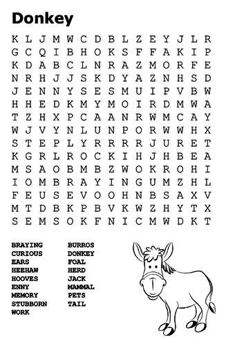 Donkey Word Search | Teaching Resources