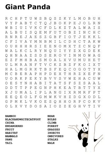 Panda Word Search by sfy773 - Teaching Resources - Tes