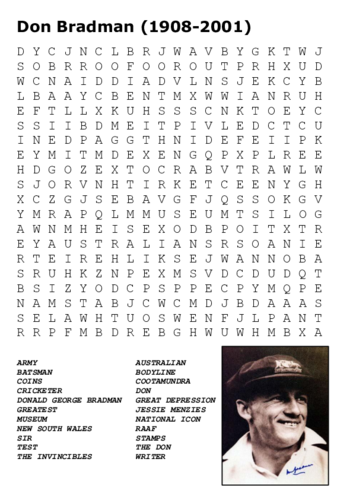 Don Bradman Word Search | Teaching Resources