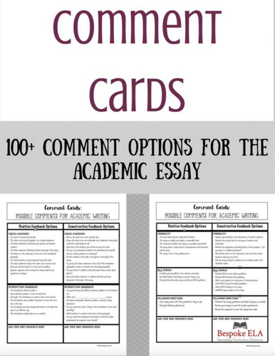 Comment Cards for Academic Essays: Helping Students Give Quality ...