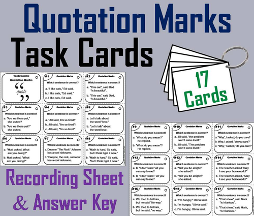 Quotation Marks Task Cards | Teaching Resources