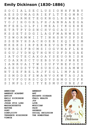 Emily Dickinson Word Search | Teaching Resources