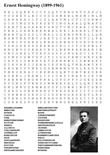 Ernest Hemingway Word Search | Teaching Resources
