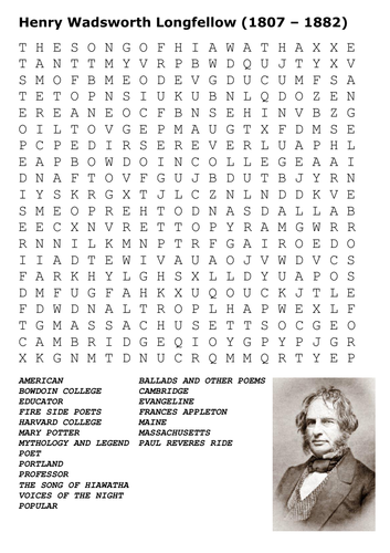 Henry Wadsworth Longfellow Word Search | Teaching Resources
