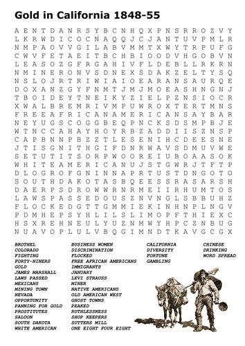 Gold in California 1848-55 Word Search | Teaching Resources