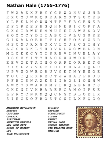 Nathan Hale (1755-1776) Word Search | Teaching Resources