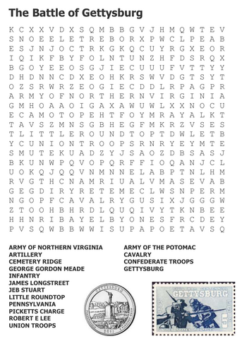 The Battle of Gettysburg Word Search | Teaching Resources