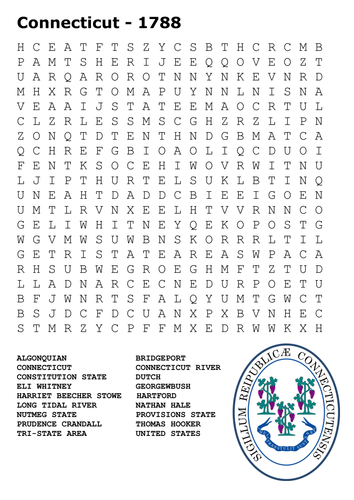 Connecticut State Word Search | Teaching Resources