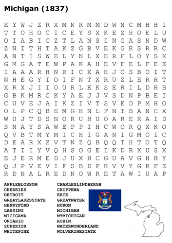 Michigan State Word Search | Teaching Resources