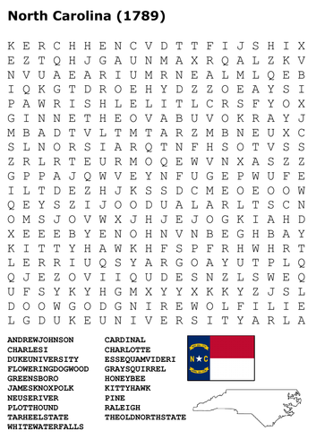 North Carolina State Word Search | Teaching Resources