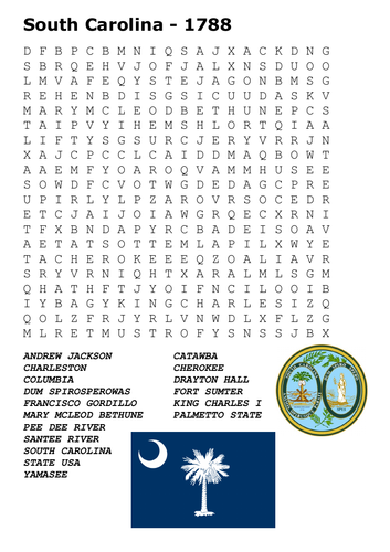 South Carolina State Word Search | Teaching Resources
