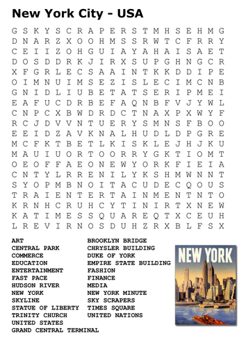 New York City - USA Word Search | Teaching Resources