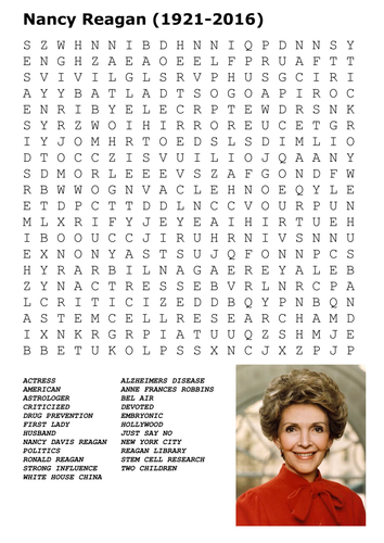 Nancy Reagan (1921-2016) Word Search | Teaching Resources