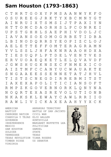 Sam Houston Word Search | Teaching Resources