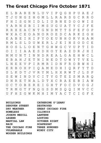 The Great Chicago Fire October 1871 Word Search by sfy773 - Teaching ...