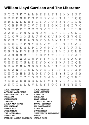 William Lloyd Garrison and The Liberator Word Search | Teaching Resources