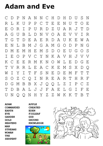 Adam and Eve Word Search | Teaching Resources