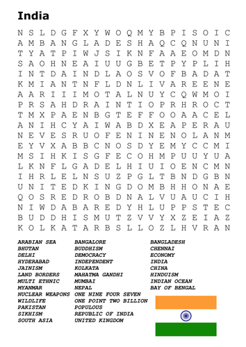 India Word Search by sfy773 - Teaching Resources - Tes