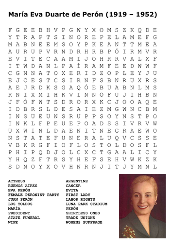 María Eva Duarte de Perón Word Search | Teaching Resources