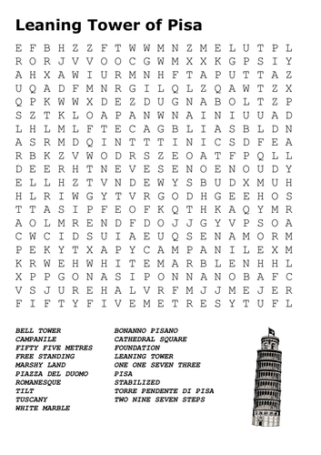 Leaning Tower of Pisa Word Search | Teaching Resources