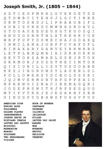 Joseph Smith, Jr. (1805 – 1844) Word Search | Teaching Resources Joseph Smith, Jr. (1805 – 1844) Word Search | Teaching Resources