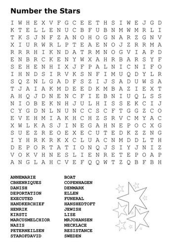 Number the Stars Word Search | Teaching Resources
